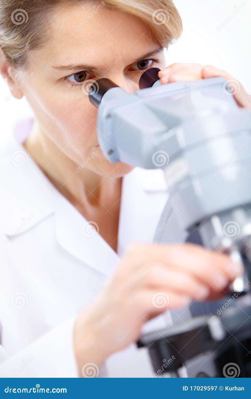 Woman with microscope stock image. Image of observation - 17029597