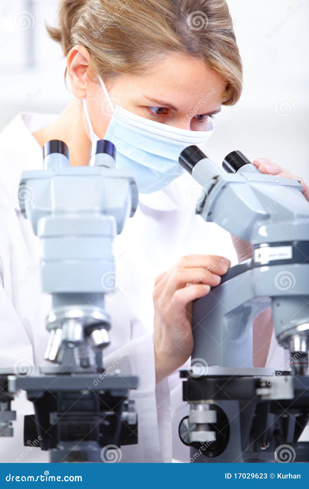 Woman with microscope stock image. Image of laboratory - 17029623