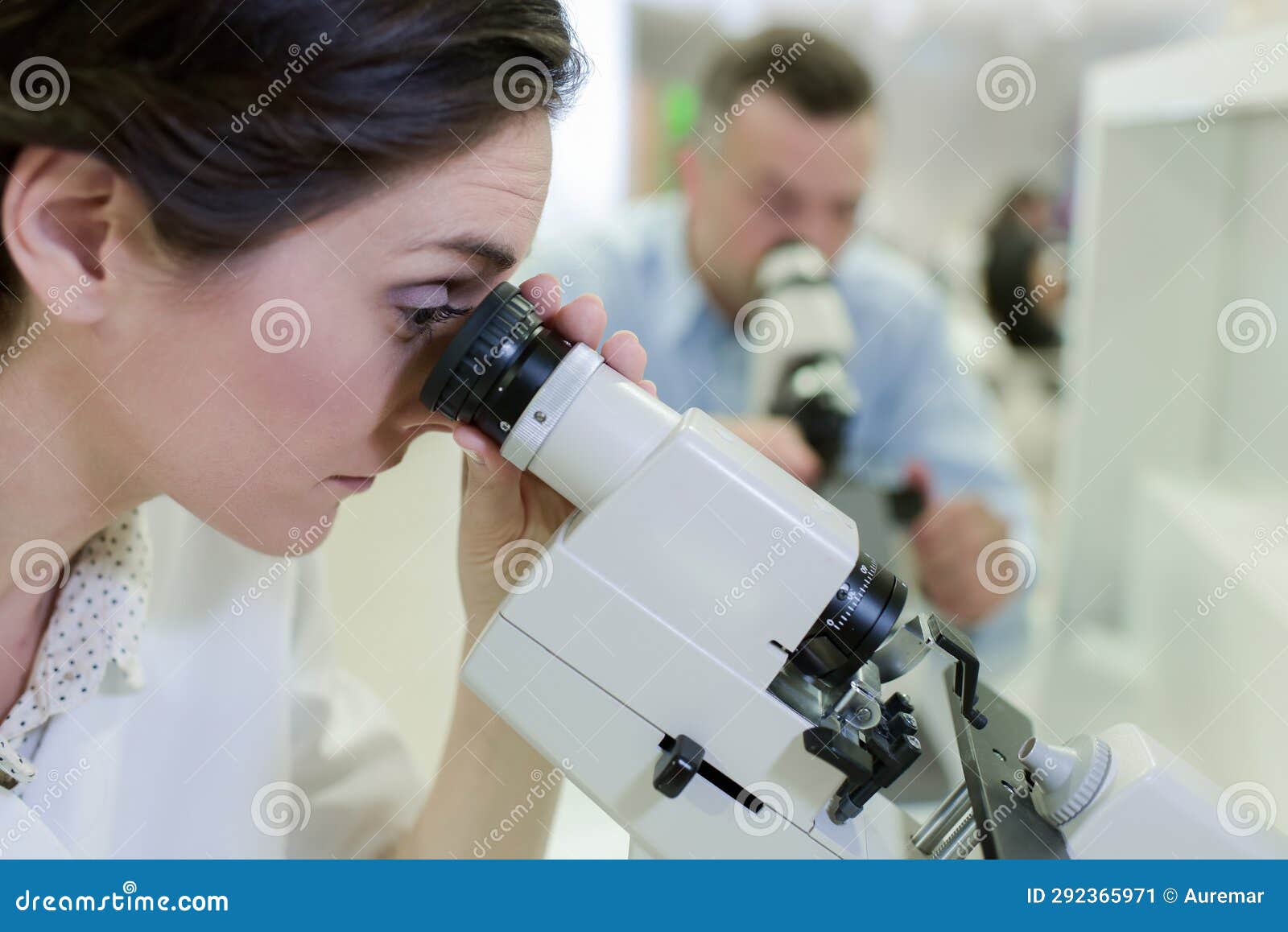 Woman with Microscope in Microelectronics Laboratory Stock Image ...