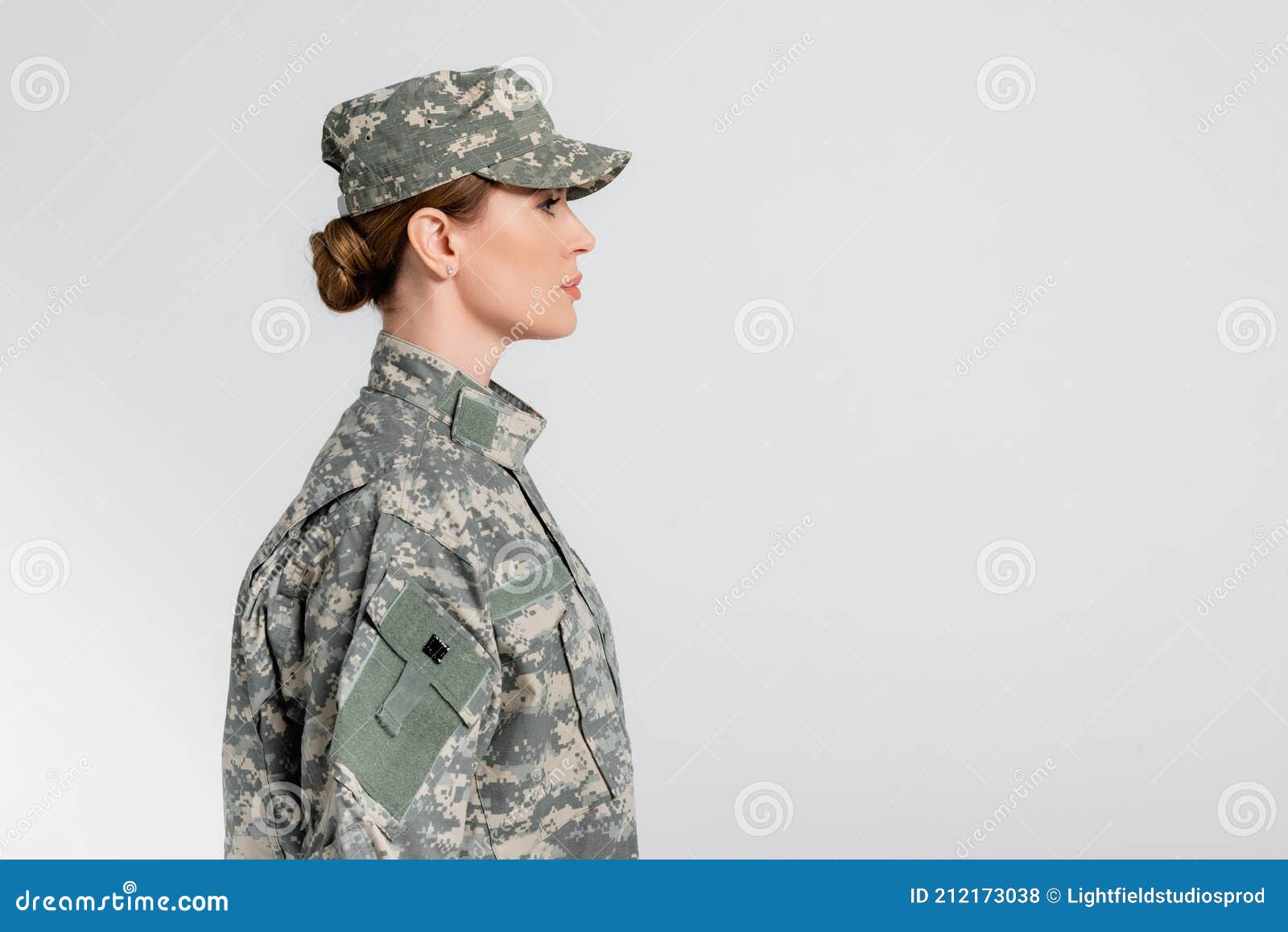 Woman in Military Uniform on Grey Stock Photo - Image of military, army ...