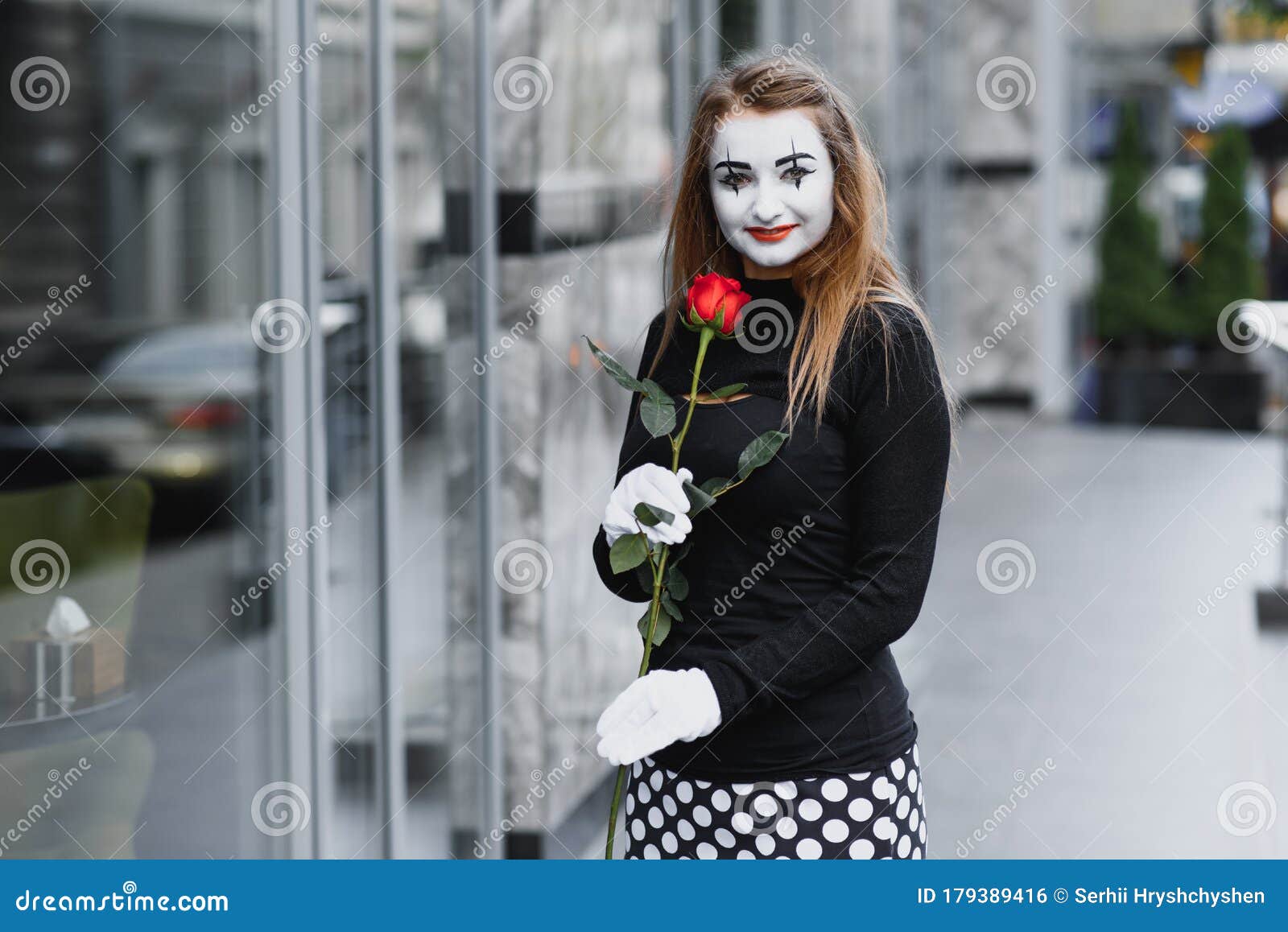 Portrait of a Mime Comedian. Mime Girl on the Street. Stock Photo ...