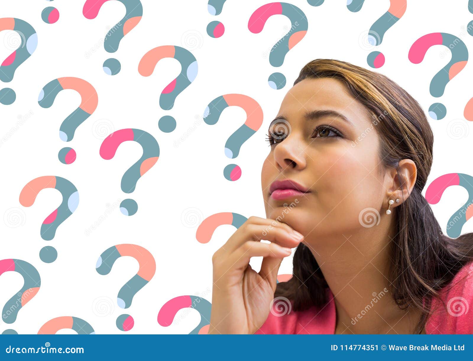 Woman with Minimal Colorful Question Marks Stock Image - Image of ...