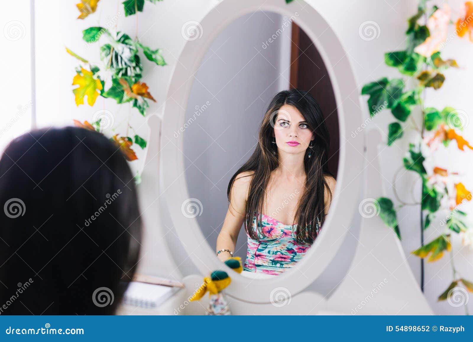 Woman in the mirror stock photo. Image of makeup, attractive - 54898652