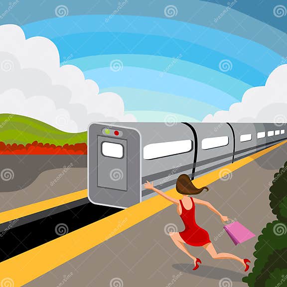 Woman Misses Train stock vector. Illustration of rail - 42274661