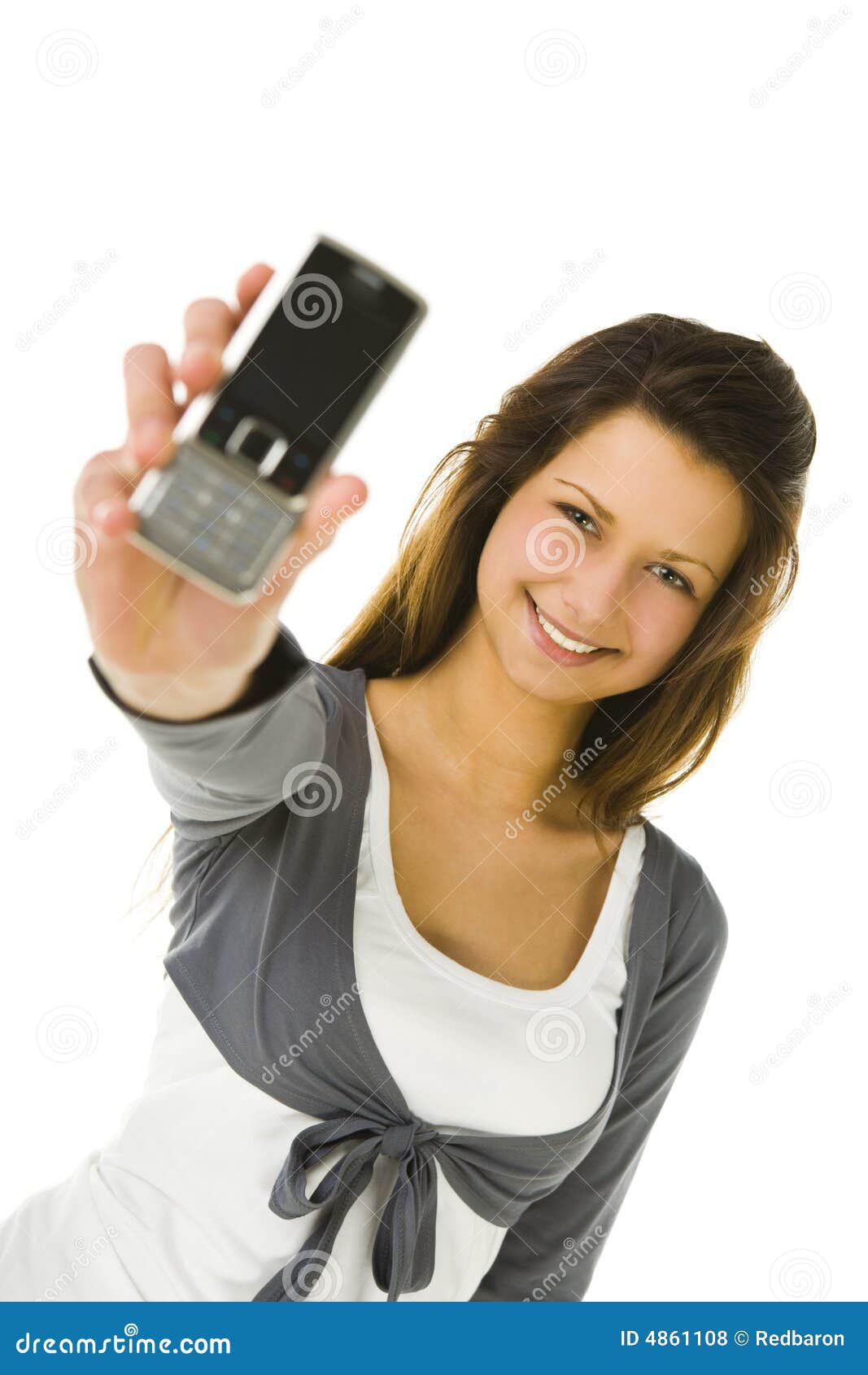 Woman and mobile phone stock photo. Image of front, adult - 4861108