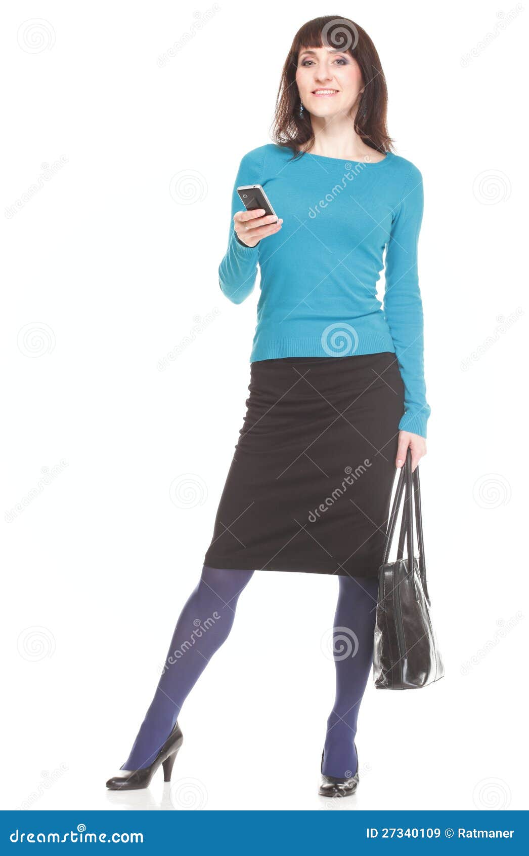 Woman with Mobile Phone Holding a Bag Stock Image - Image of style ...