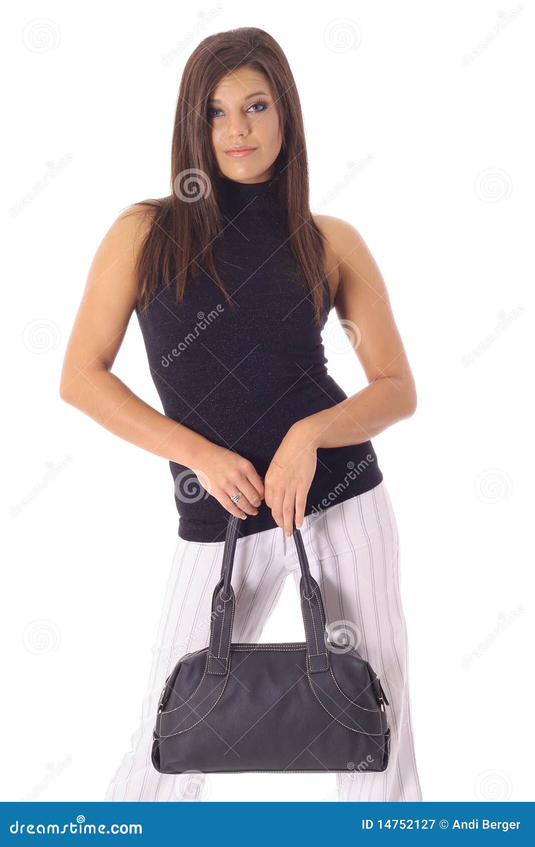 Woman modeling a bag stock image. Image of hispanic, hair - 14752127