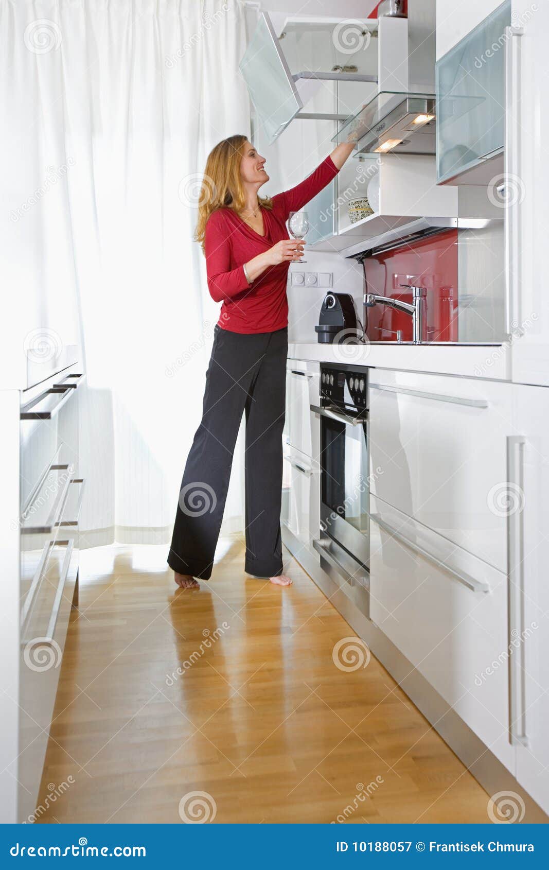 Woman in modern kitchen stock image. Image of caucasian - 10188057