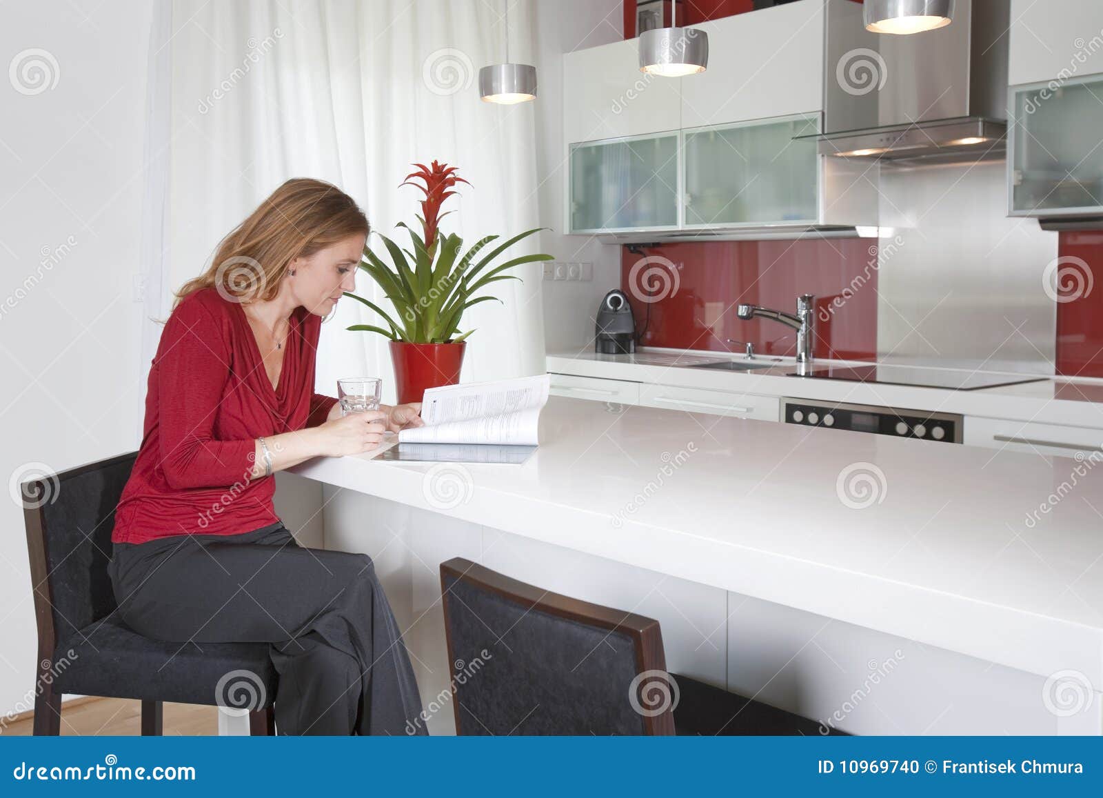 Woman in modern kitchen stock photo. Image of adult, beautiful - 10969740
