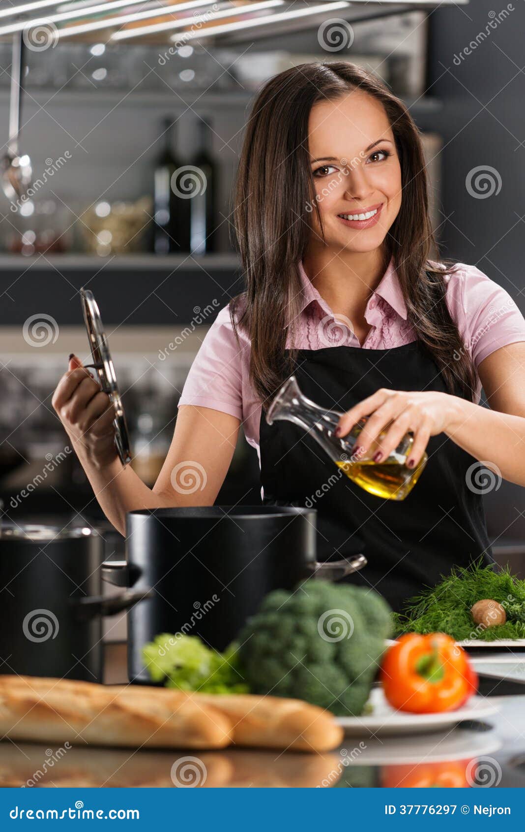 Woman on modern kitchen stock image. Image of prepare - 37776297