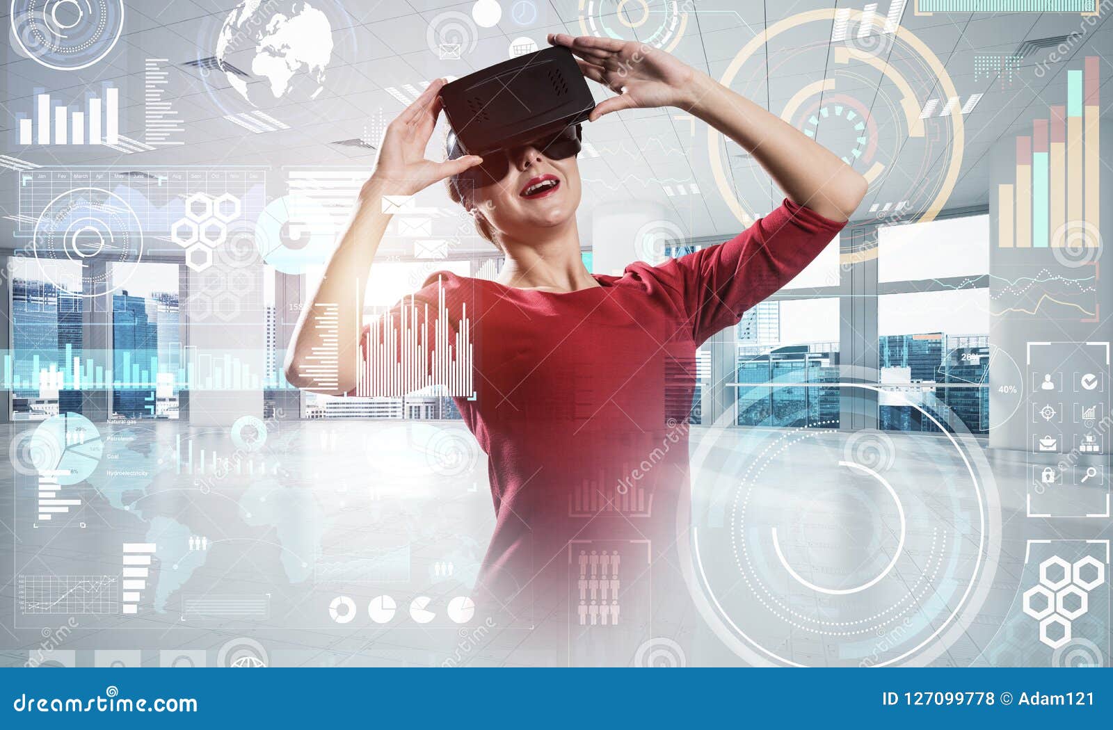 Woman and Modern Technologies Stock Photo - Image of buildings ...