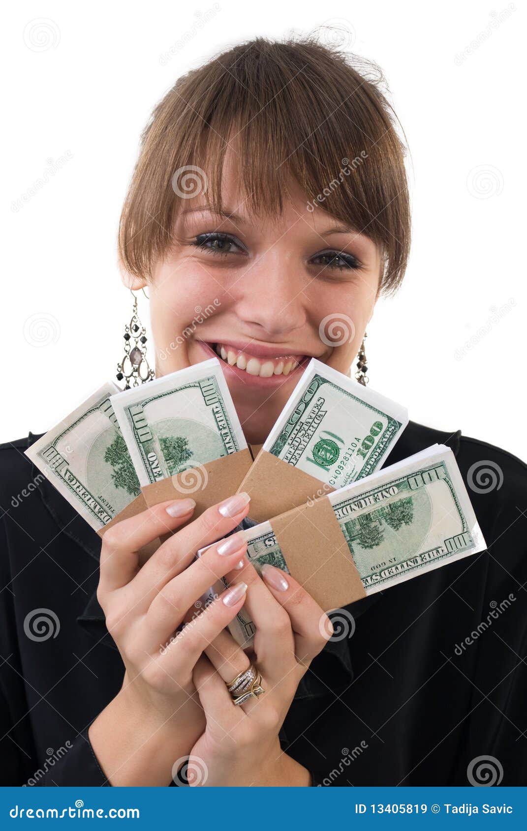Woman with money stock image. Image of adult, cheerful - 13405819