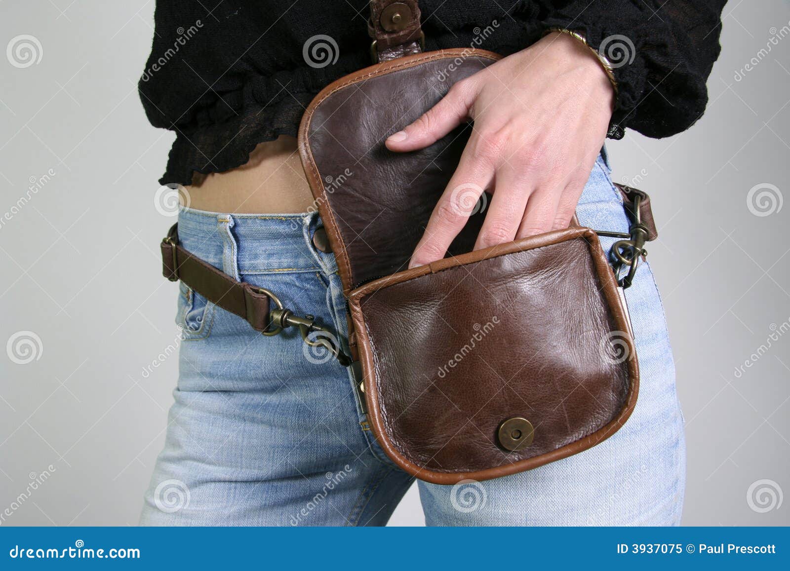 Woman with money belt bag stock image. Image of adjustable - 3937075