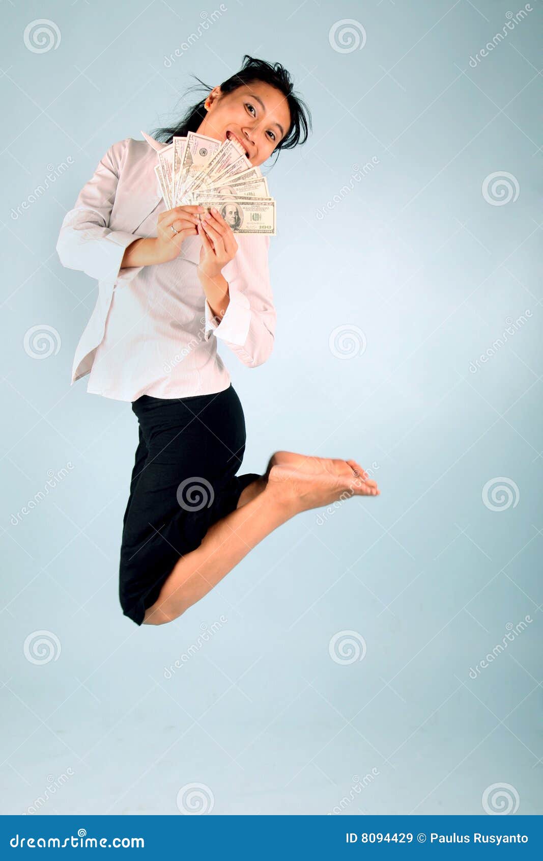 Woman with Money jumping stock image. Image of winning - 8094429