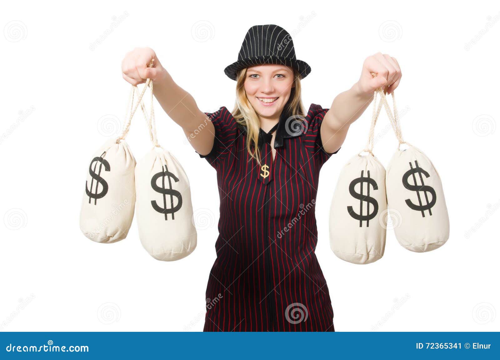 The Woman with Money Sacks on White Stock Image - Image of bags ...