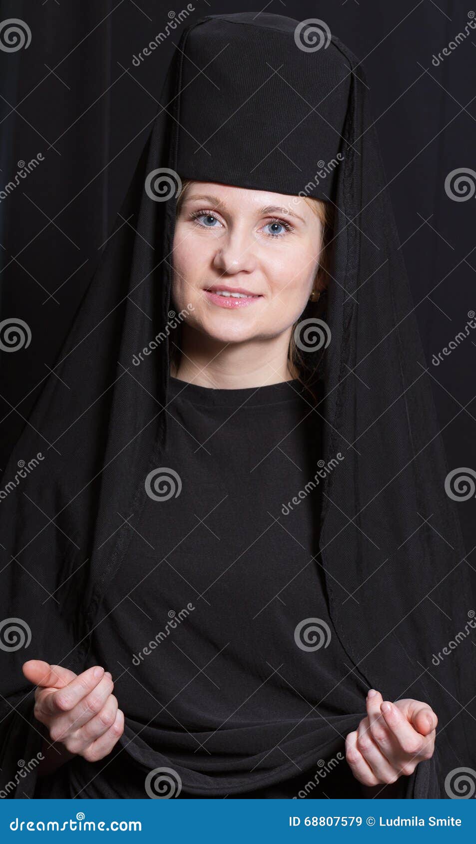 Woman in a monk robe. stock image. Image of looking, mather - 68807579