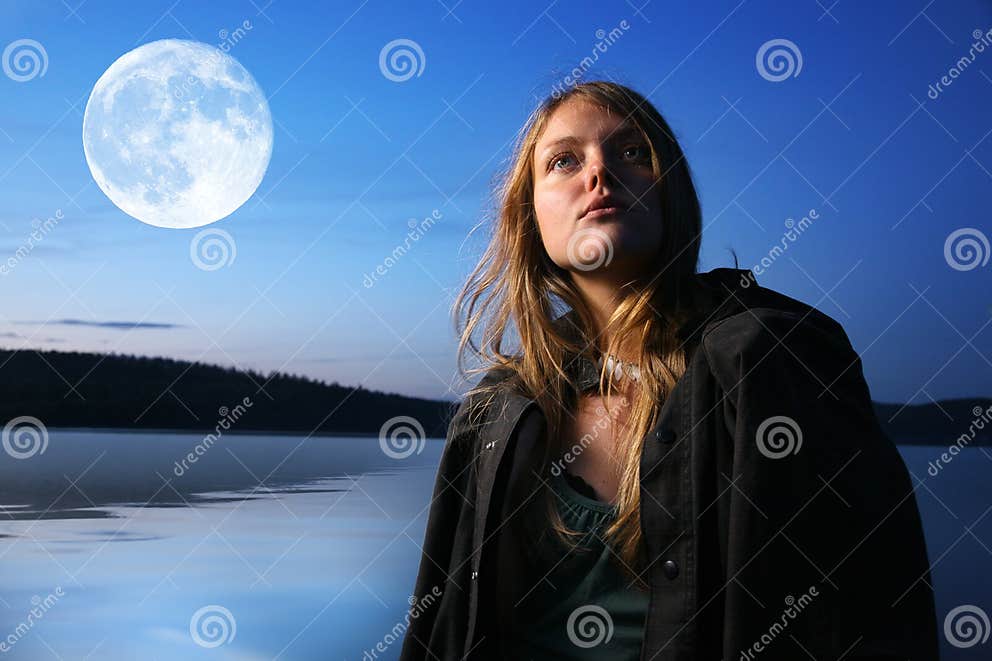 Woman and moon stock photo. Image of alone, female, head - 6719884