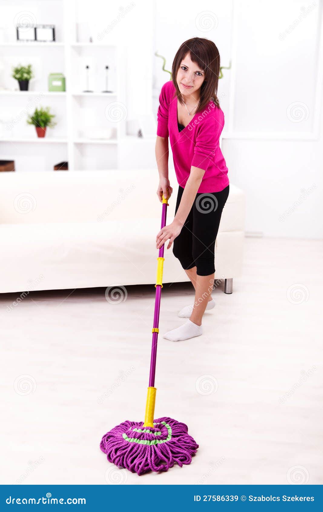 Woman with mop stock image. Image of interior, woman - 27586339