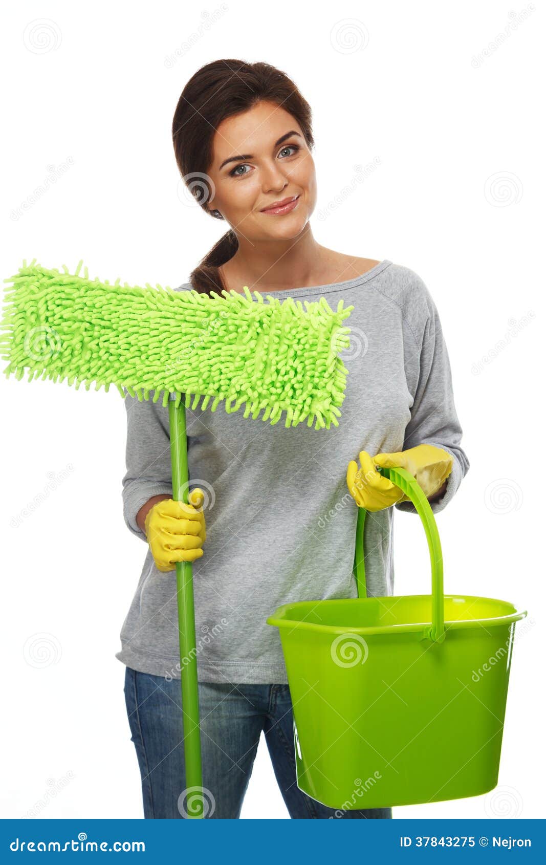 Woman with mop and bucket stock image. Image of cheerful - 37843275