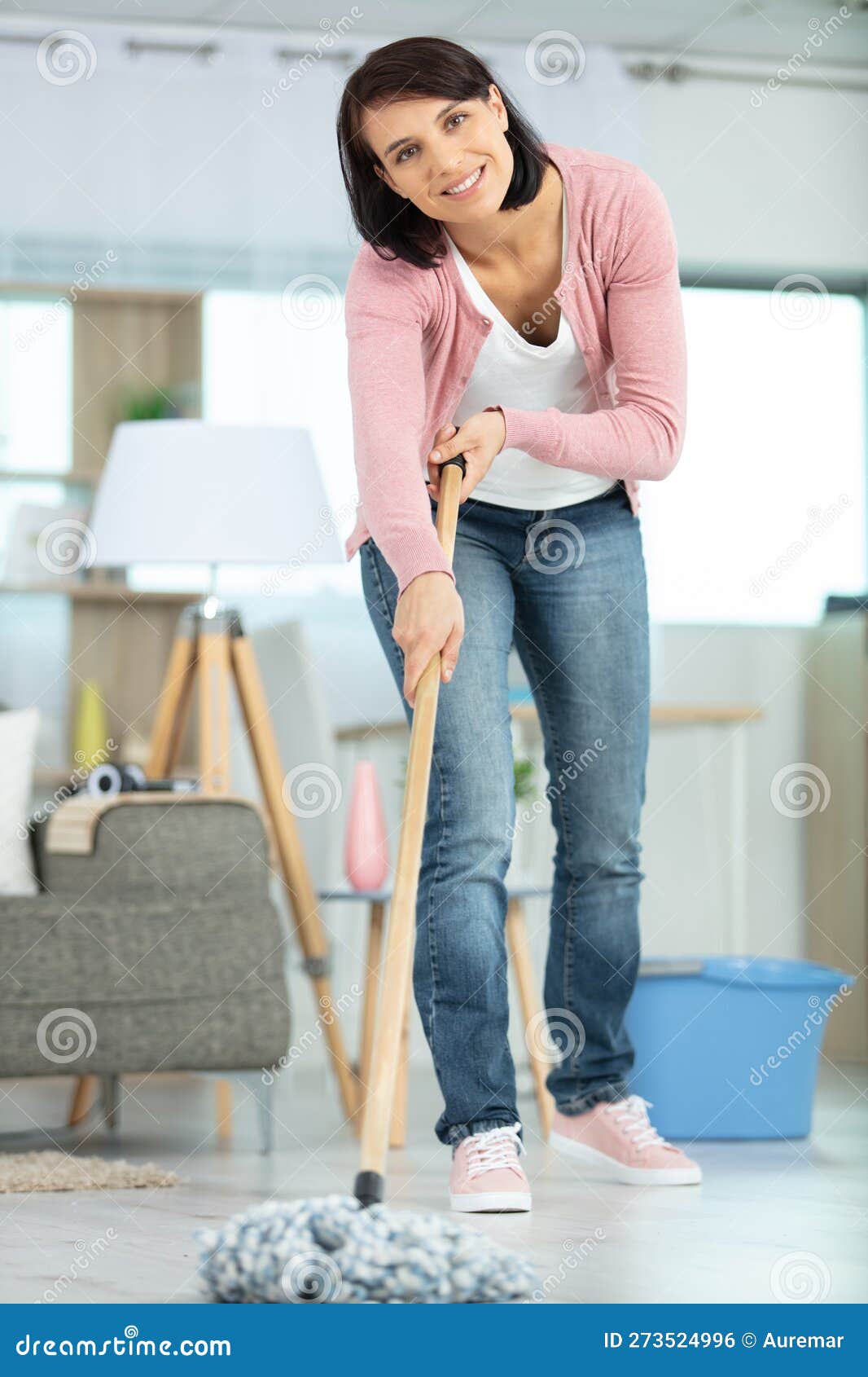 Woman Mopping Floor at Home Stock Photo - Image of chores, fulllength ...