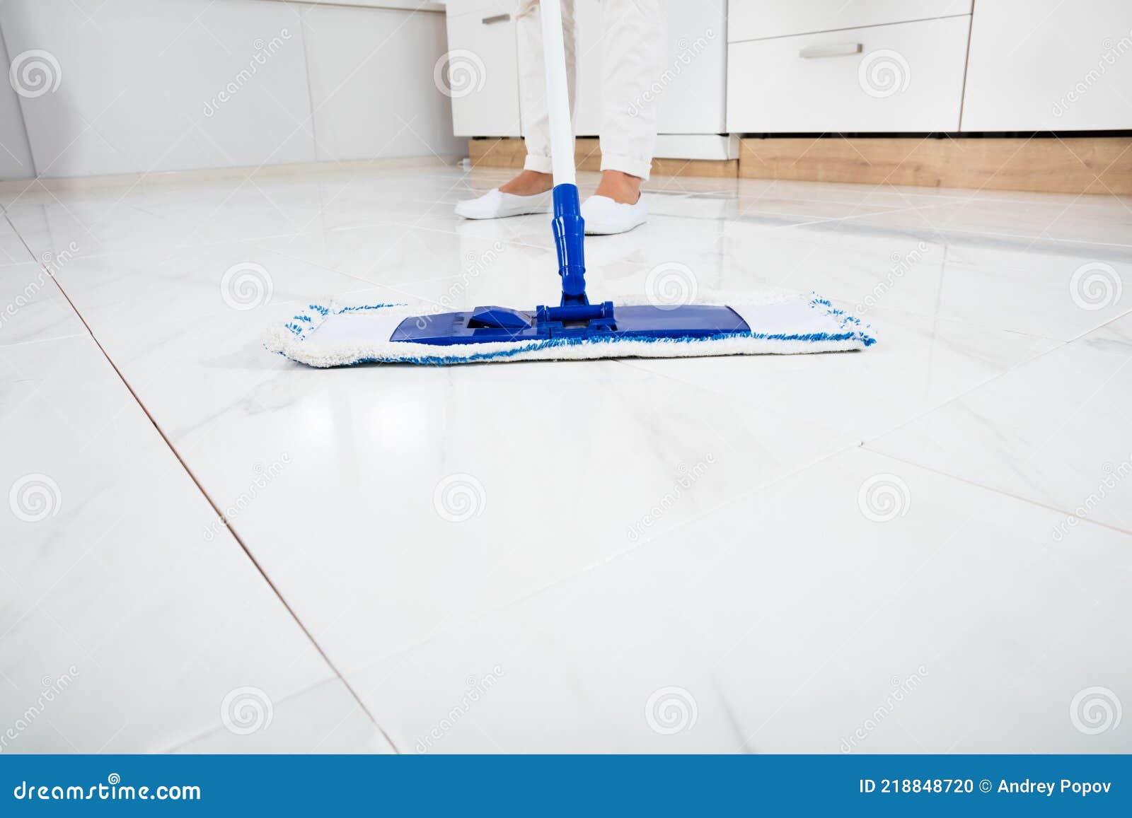Woman Mopping the Floor in Kitchen Stock Photo - Image of flooring ...
