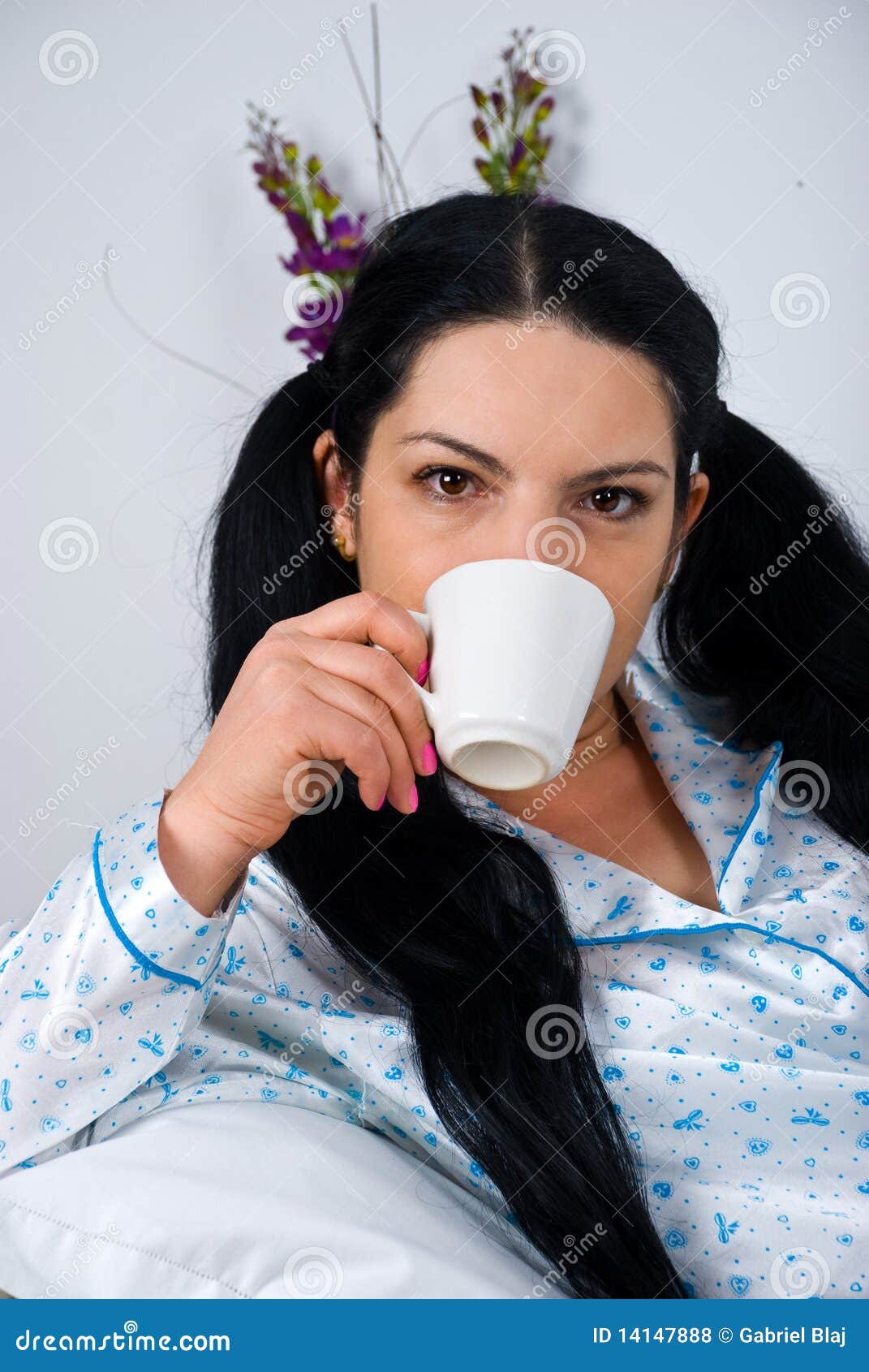 Woman morning coffee stock photo. Image of cheerful, bedroom - 14147888