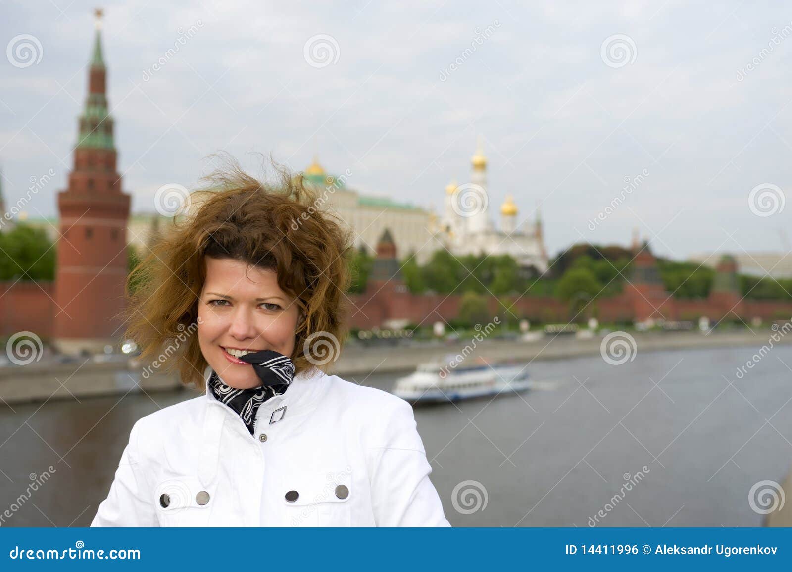 Woman and Moscow Kremlin Close Up Stock Photo - Image of smile, girl ...