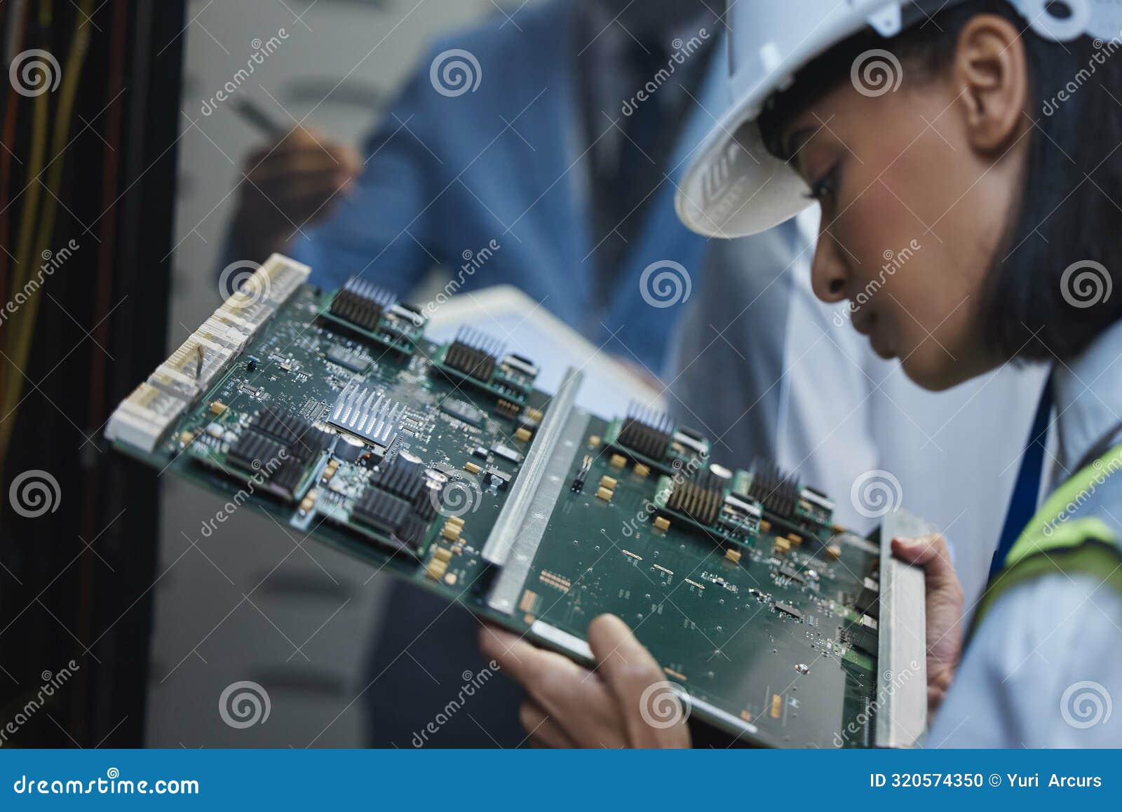 Woman, Motherboard and Server Room for Internet Infrastructure or ...