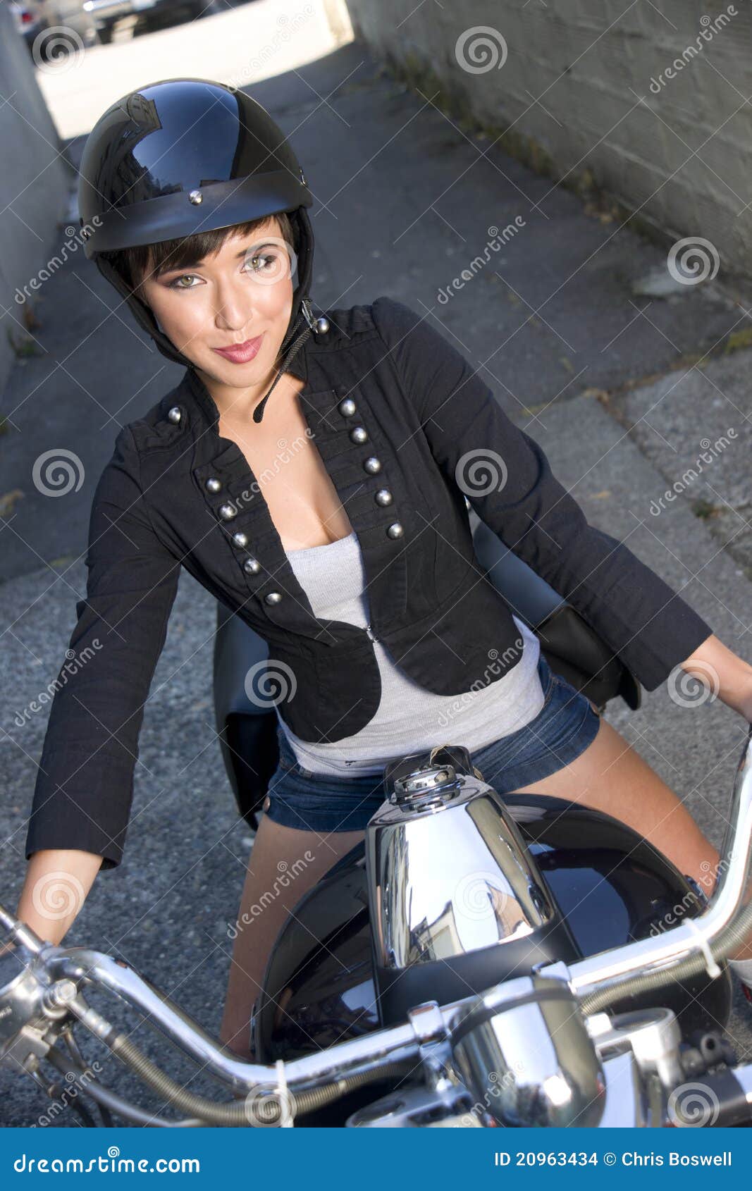 Happy Woman Riding V-twin Street Motorcycle Stock Photo - Image of ...