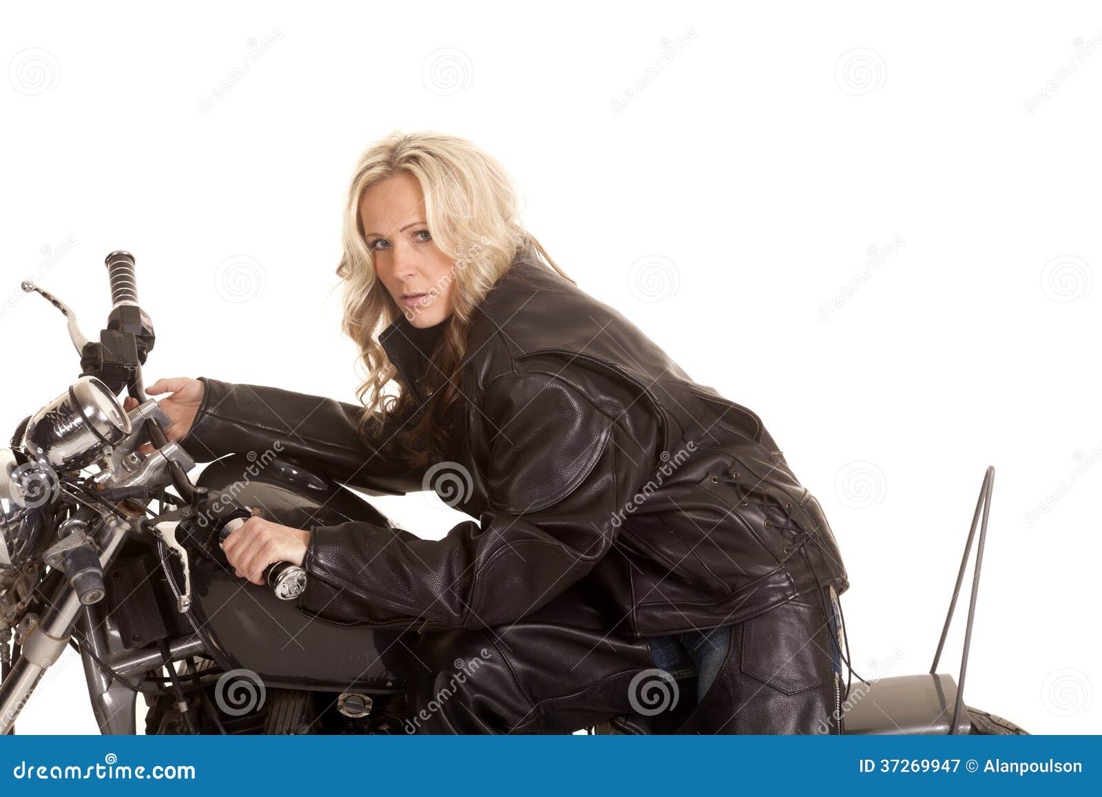 Woman on a Motorcycle Serious Looking Close Stock Image - Image of ...