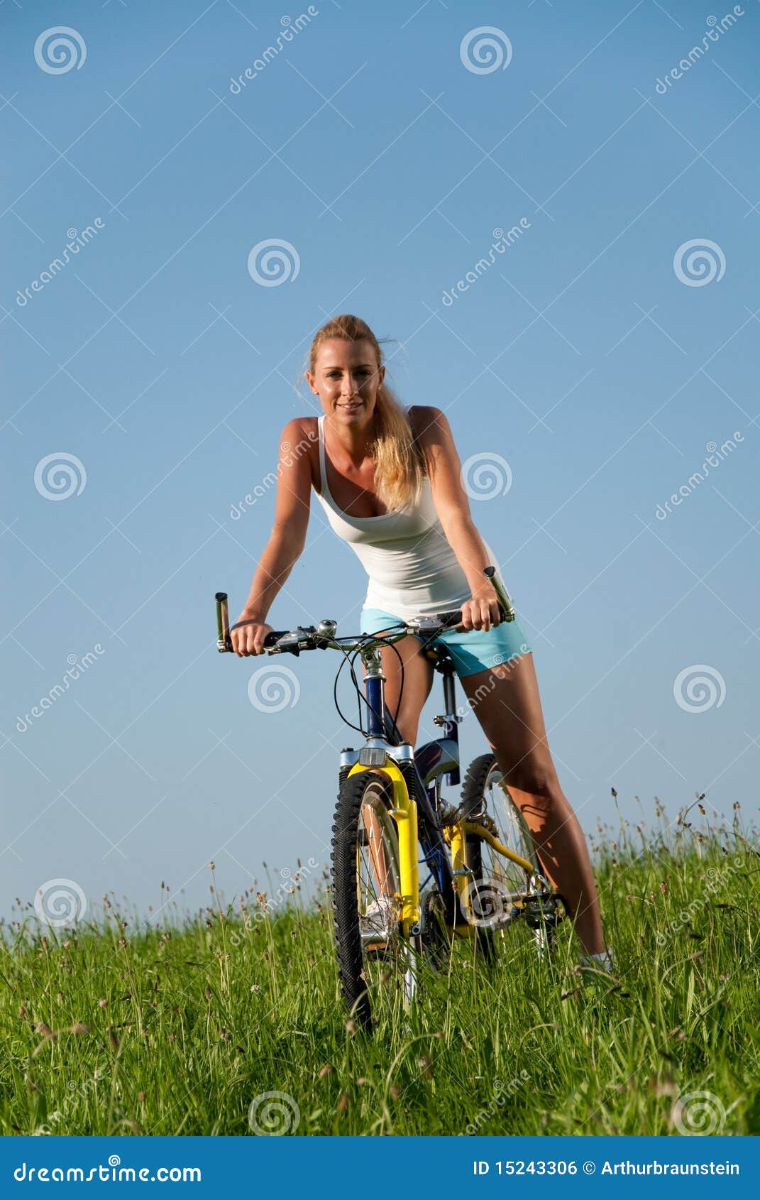 Woman mountain biking stock photo. Image of beauty, meadow - 15243306