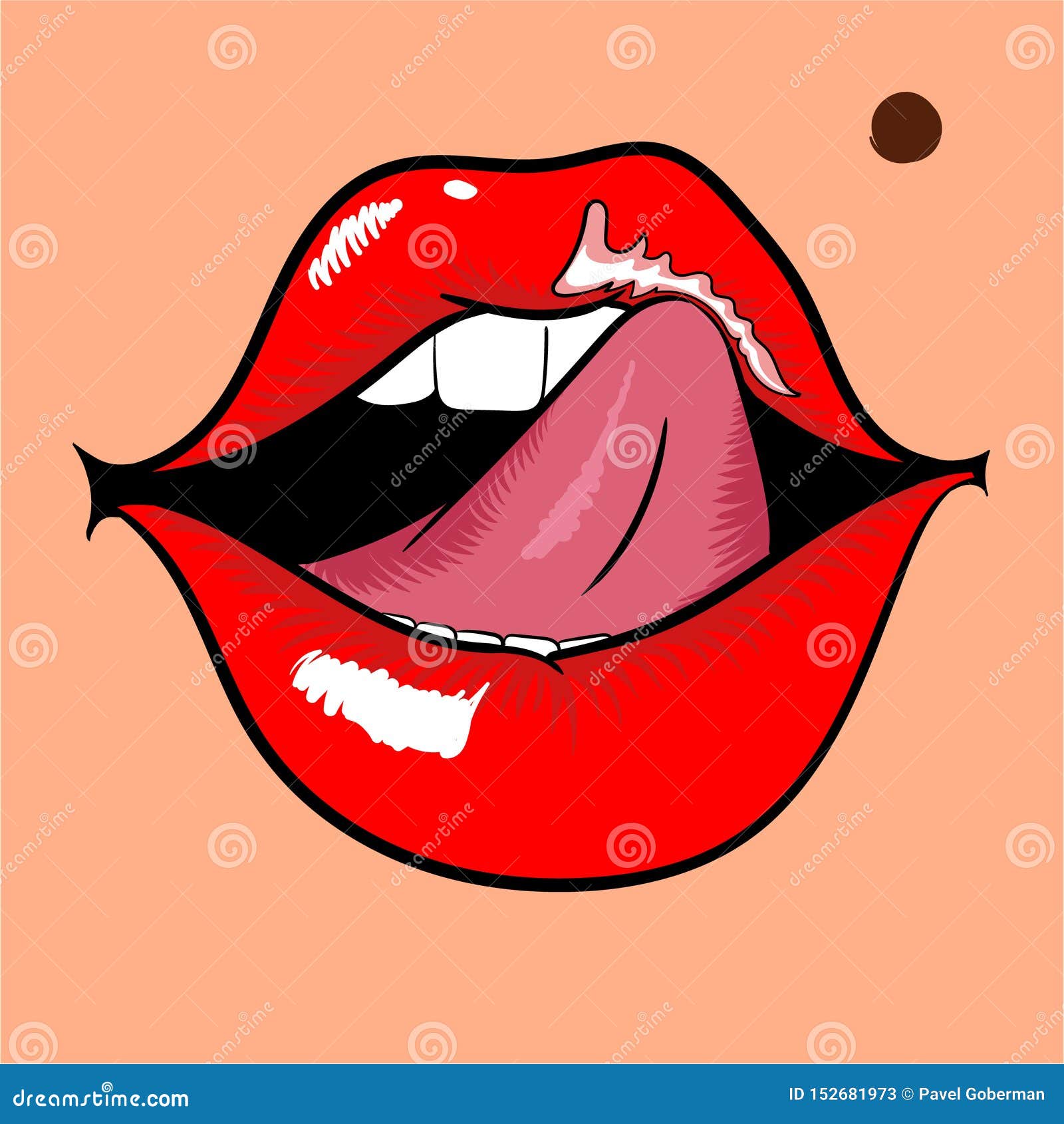 Woman Mouth With Red Lips And Licking Tongue Stock Vector