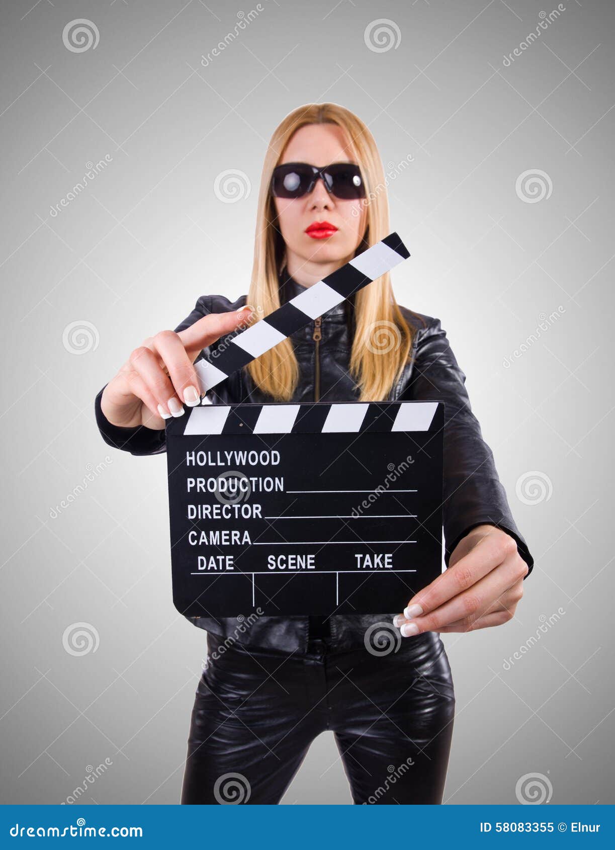 Woman with Movie Clapper on White Stock Image - Image of fashion, black ...