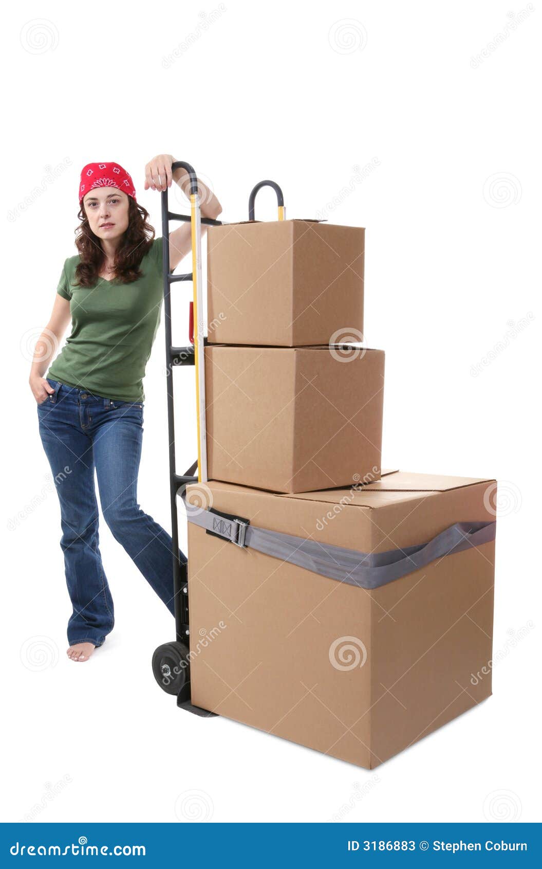 Woman with Moving Boxes stock image. Image of attractive - 3186883