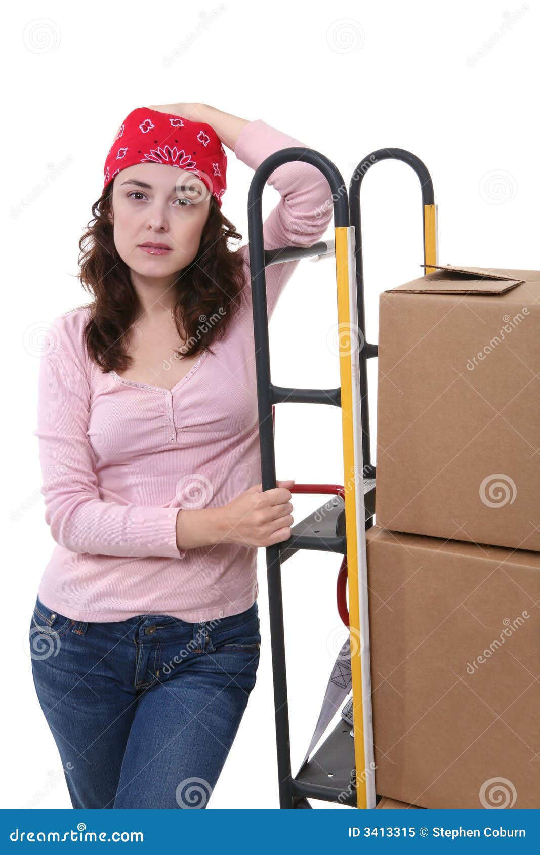 Woman with Moving Boxes stock image. Image of pallet, lifestyle - 3413315