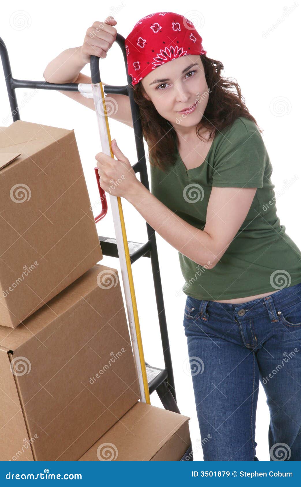 Woman with Moving Boxes stock image. Image of cart, person - 3501879