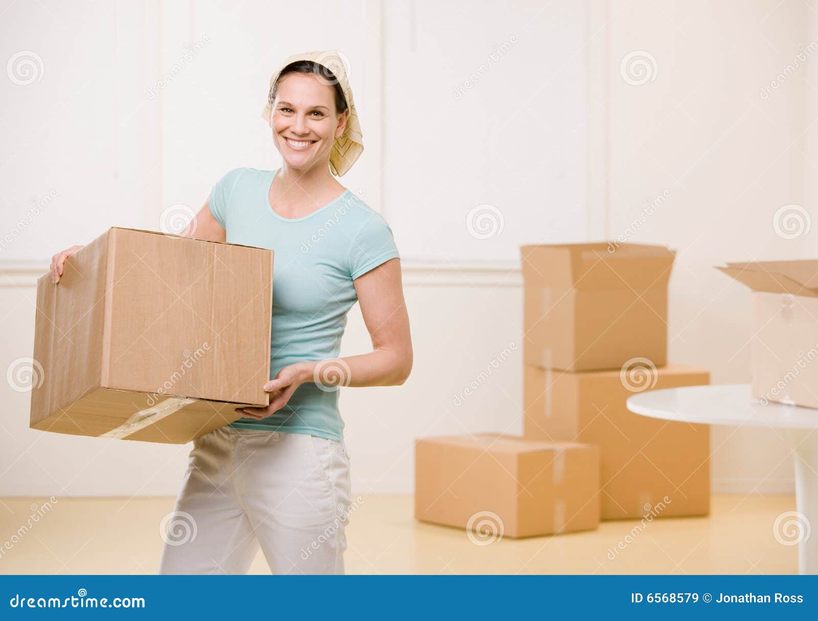 Woman Moving Cardboard Boxes Stock Image - Image of preparing ...