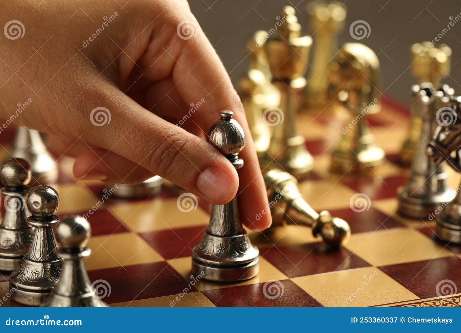 Woman Moving Chess Piece on Board, Closeup Stock Image - Image of hobby ...