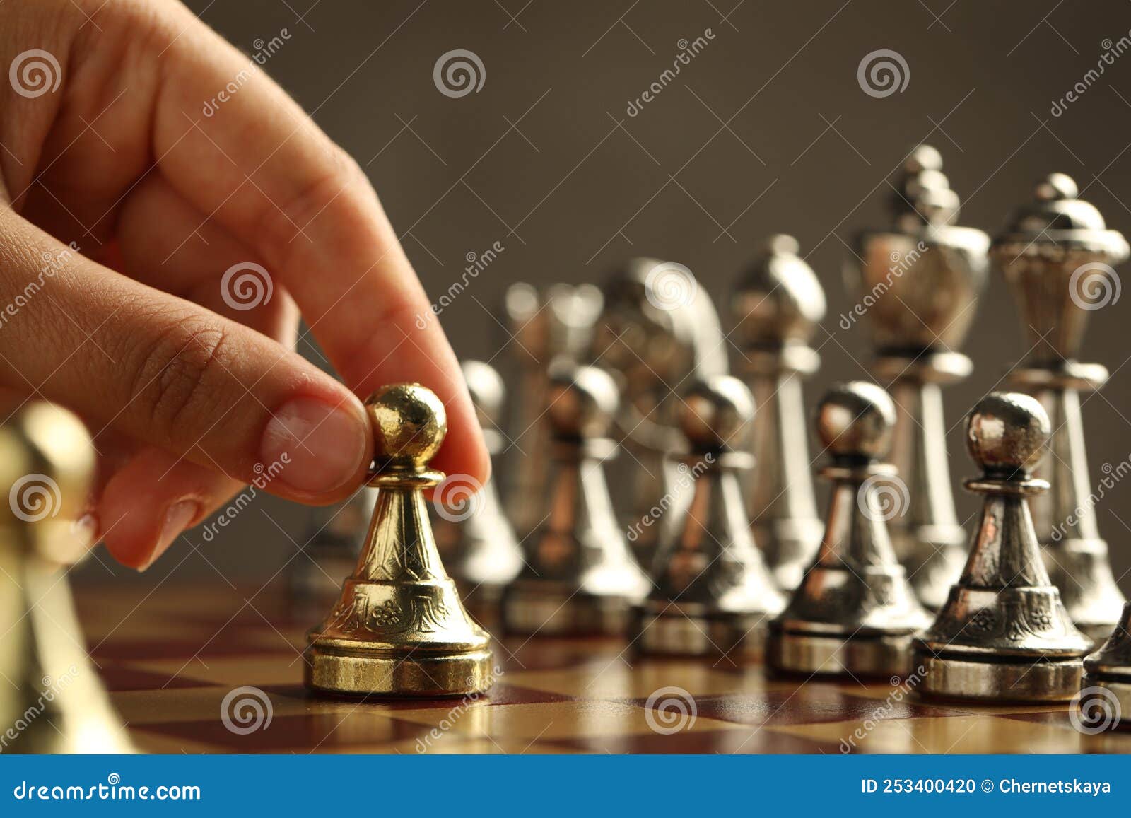 Woman Moving Chess Piece on Board, Closeup Stock Photo - Image of board ...