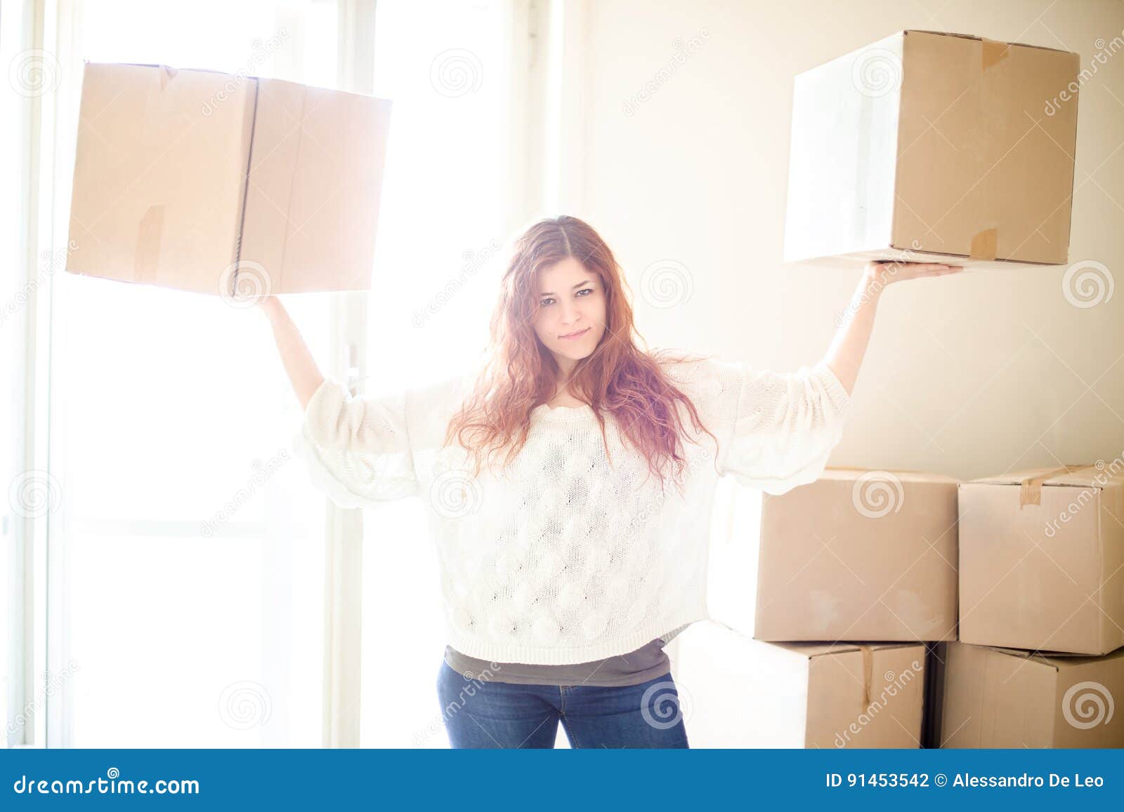 Woman Moving stock photo. Image of white, relocation - 91453542
