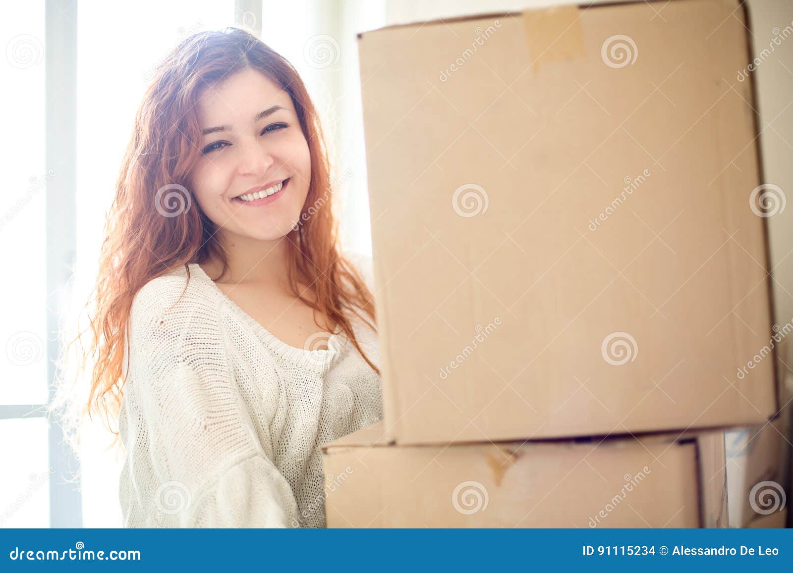 Woman Moving stock photo. Image of front, relocation - 91115234