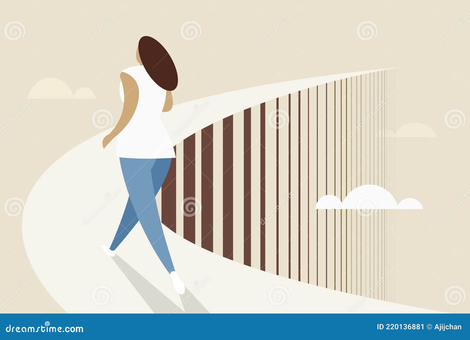 A Woman Walking on an Elevated Bridge that Goes Up Endlessly Stock ...