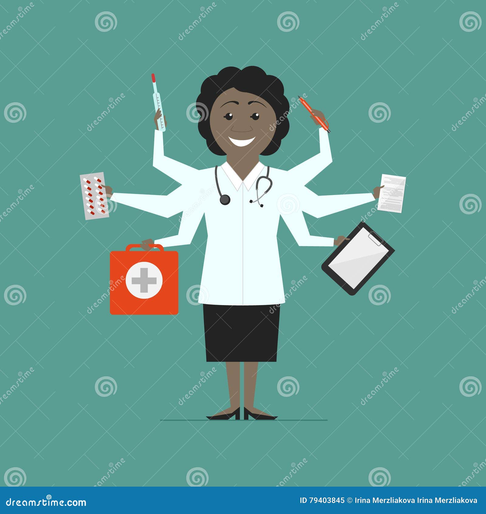 Woman Multi-doctor Multitasking Flat Design Vector Stock Vector ...