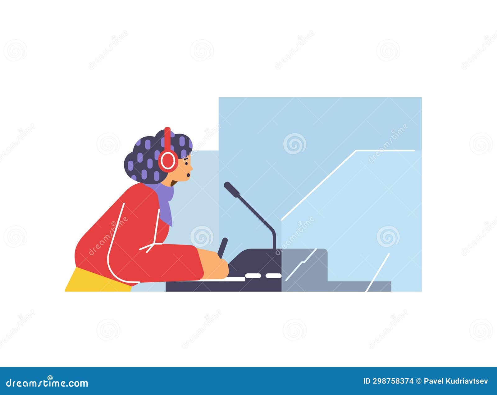 Woman Multi Language Translator in Microphone Help Understanding and ...