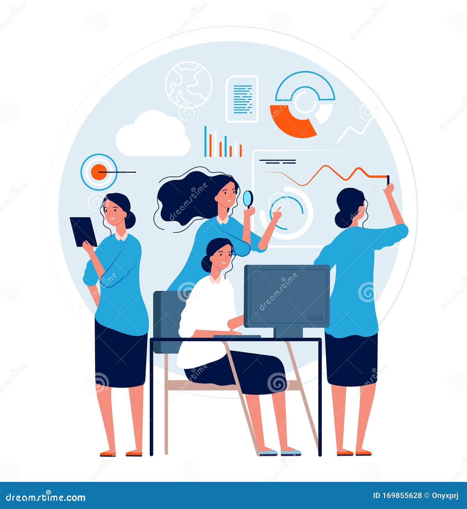 Woman Multitask. Business Lady Action Poses Making Many Projects Tasks ...