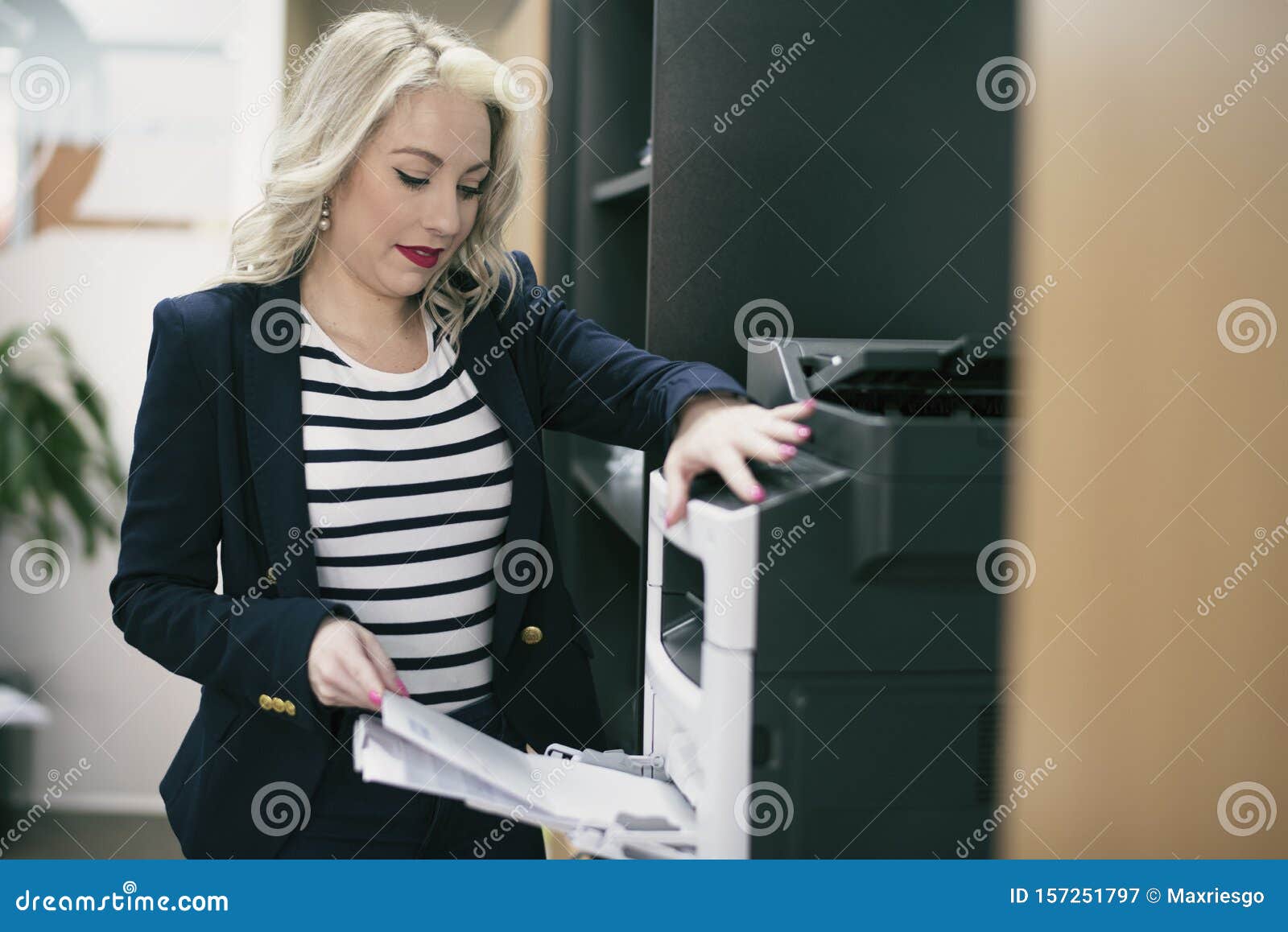 Woman in Multitask Fax Printer Working with Papers Stock Image - Image ...