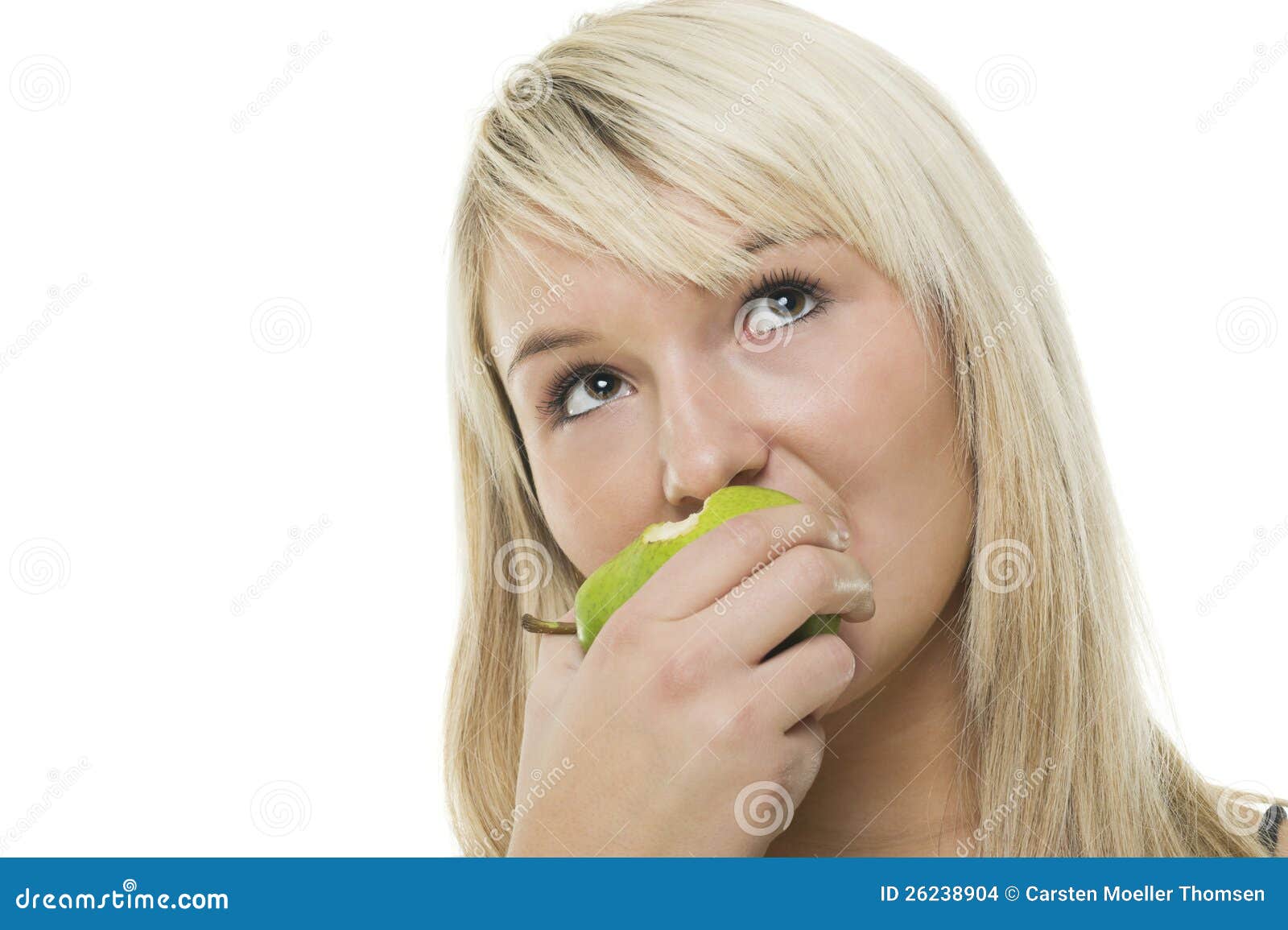 Woman Munching on a Green Apple Stock Photo - Image of natural, diet ...