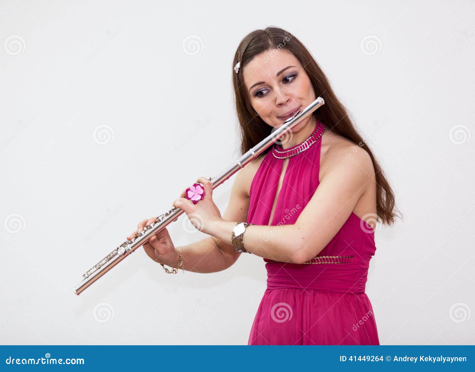 Woman Musician Playing Flute, on White Background Stock Photo - Image ...