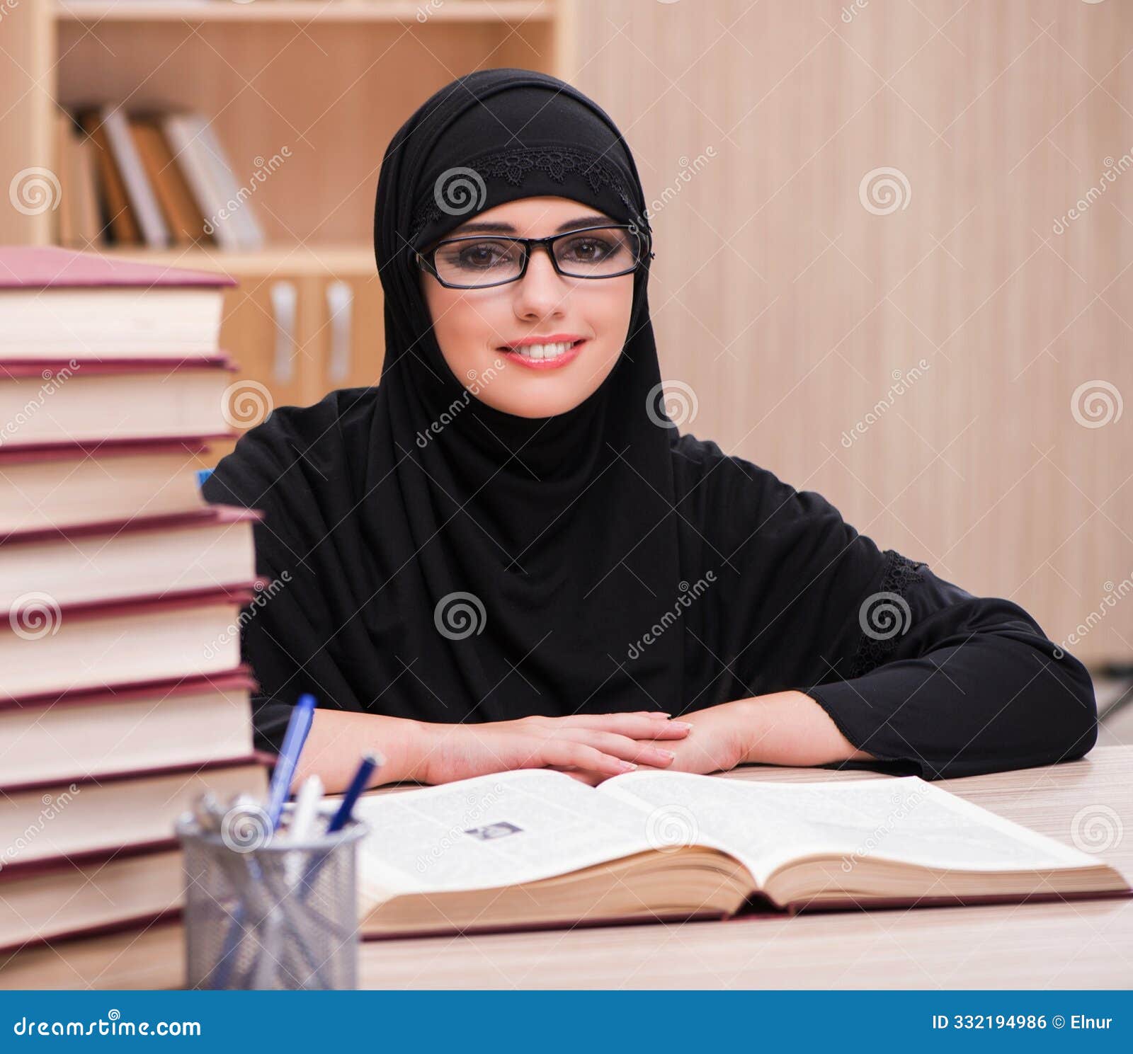 Woman Muslim Student Preparing for Exams Stock Photo - Image of happy ...