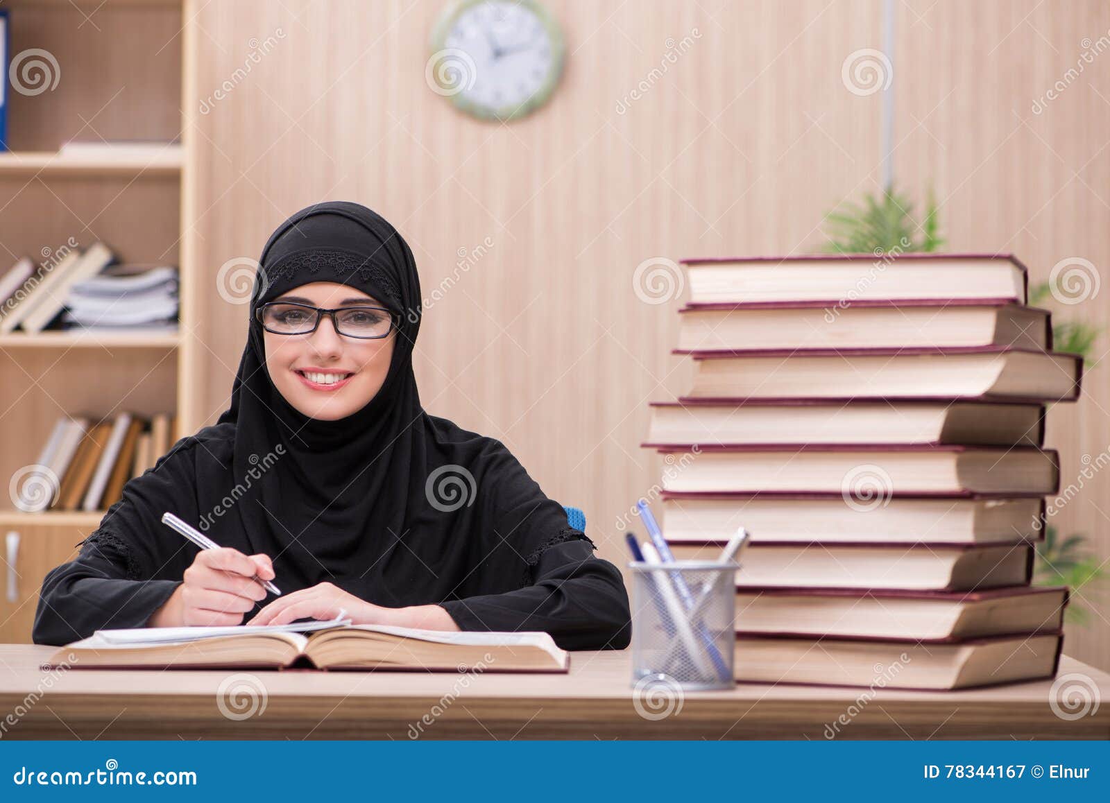 The Woman Muslim Student Preparing for Exams Stock Image - Image of ...
